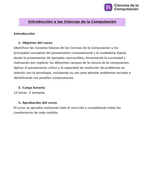 Programa Detallado Introduccion A Las Ciencias De La Computacion 2023 Pdf Ciencias De La