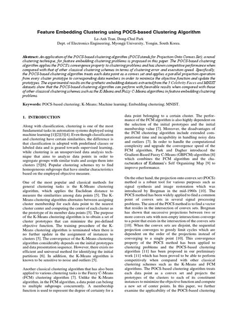 Feature Embedding Clustering Using Pocs Based Clustering Algorithm Pdf