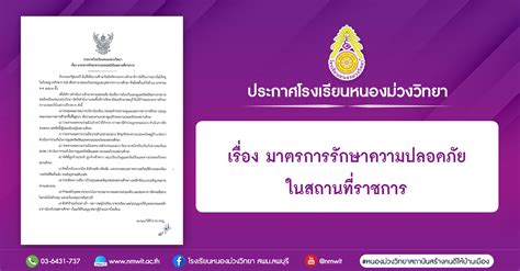 ประกาศโรงเรียนหนองม่วงวิทยา เรื่อง มาตรการรักษาความปลอดภัยในสถานที่