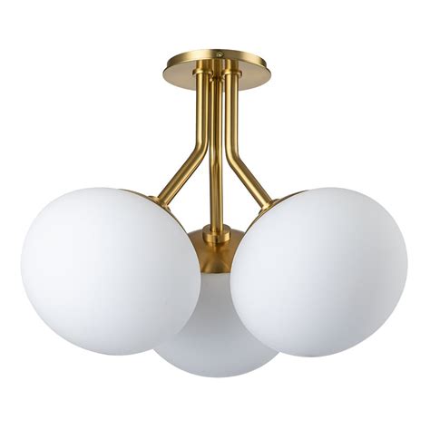 3 Light Opal Glass Sphere Semi Flush Light Globe Lightfixturesusa
