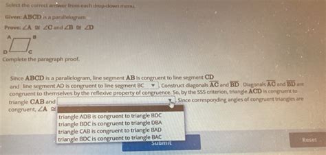 solved select the correct answer from each drop down menu given abcd