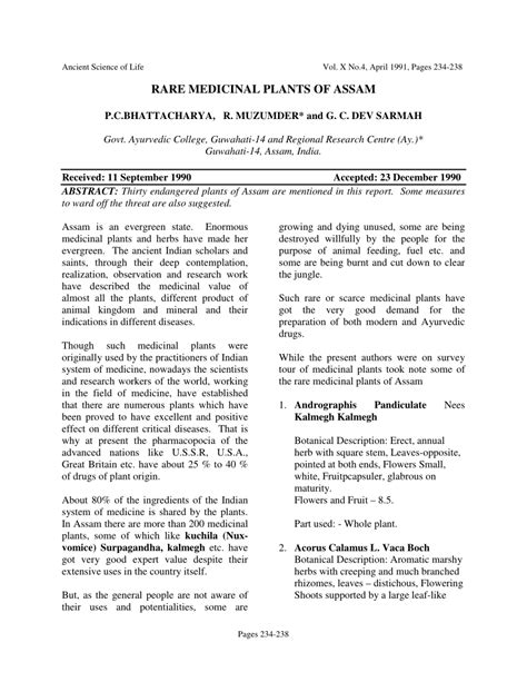 Pdf Rare Medicinal Plants Of Assam