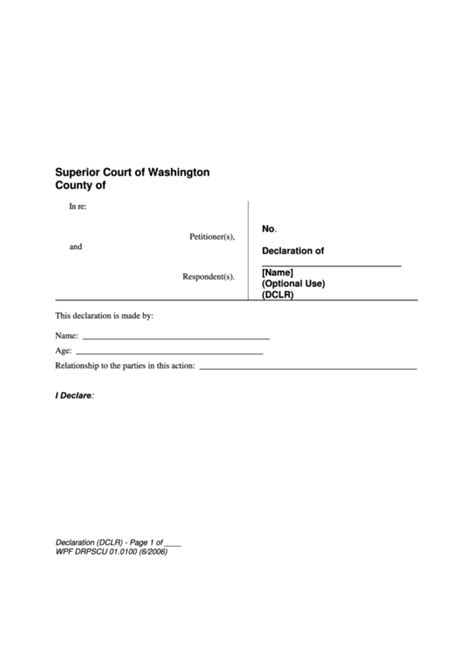 Fillable Declaration Form Optional Use Superior Court Of Washington Printable Pdf Download