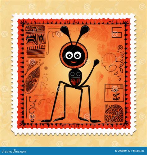 Bug On Old Postage Stamp Vector Art Inspired By Dogon Art And Barry