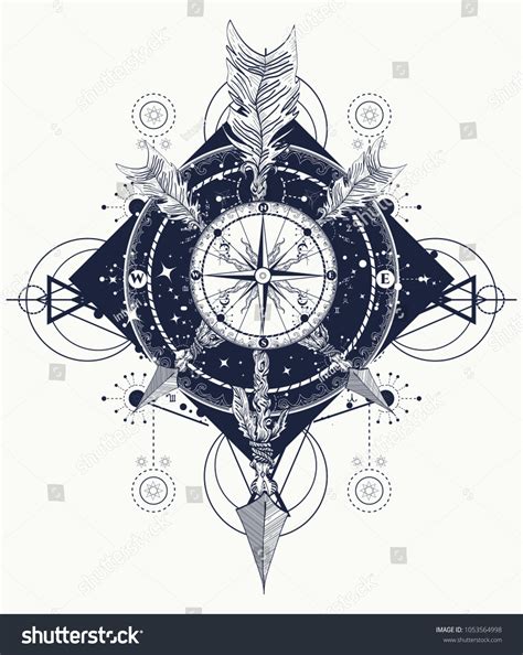 Compass Crossed Arrows Tattoo Art Symbol Stock Vector Royalty Free