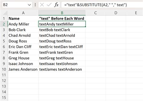How Can I Add A Character Before Each Word In A Cell Using Excel