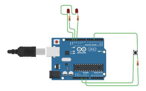 Circuit Design Toggle 2 Led Using Push Button Tinkercad