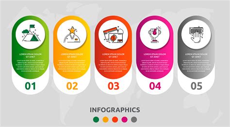 벡터 현대 인포 그래픽 플랫 템플릿 핀 다섯 종이 라벨 다이어그램 그래프 프리젠 테이션 5 가지 옵션과 마크가있는 비즈니스 개념 콘텐츠에 대한 빈 공간 단계 단계 타임라인