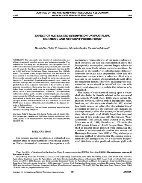 Pdf Effect Of Watershed Subdivision On Swat Flow Sediment And Nutrient Predictions1