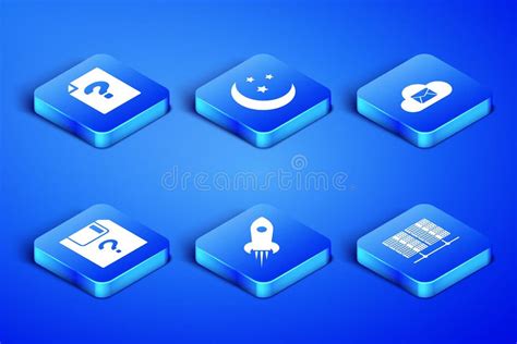 Set Server Data Web Hosting Unknown Document Rocket Ship With Fire Moon And Stars And