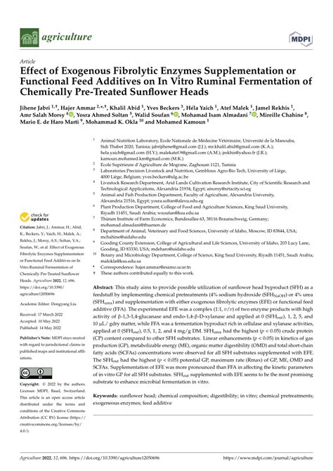 Pdf Effect Of Exogenous Fibrolytic Enzymes Supplementation Or Functional Feed Additives On In