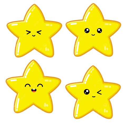 Cute Little Stars Cartoon Yellow Stars Happy Stars Stickers Set Png