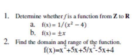 solved 1 determine whether fis a function from z to r a