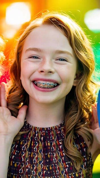 Girl With Dental Braces Premium Ai Generated Image
