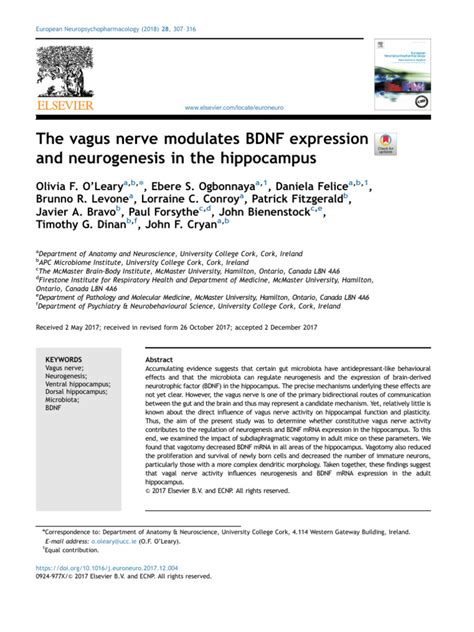 Olivia Et Al 2018 O Nervo Vago Modula A Expressão Do Bdnf E A