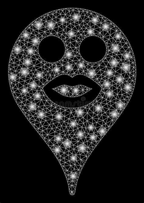 Flare Mesh Carcass Kiss Smiley Map Marker With Flare Spots Stock Vector Illustration Of