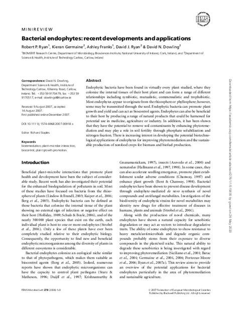 Pdf Bacterial Endophytes Recent Developments And Applications