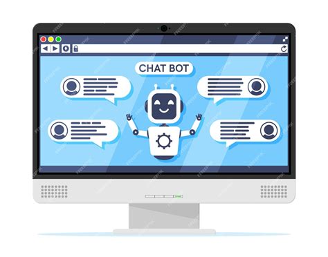 Premium Vector Computer With Chat Bot Speak In Bubble On Screen Robot With Speech Window