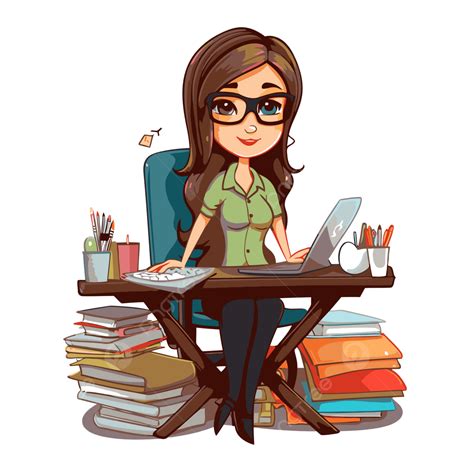 Administrative Assistant Vector Sticker Clipart Cartoon Girl Working