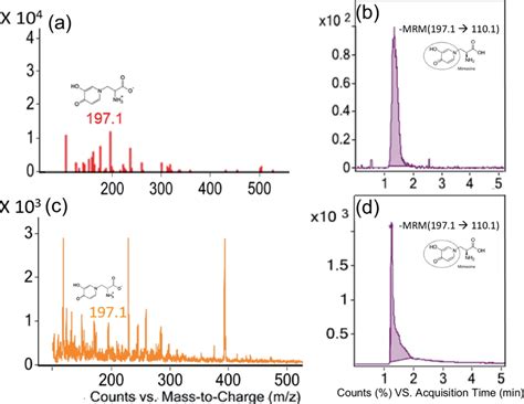 ms1 mass chromatogram of a commercial mimosine standard and ms2