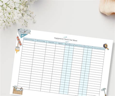 Equipment Checkout Sheet Printable Pdf Tool Borrowing Log Equipment