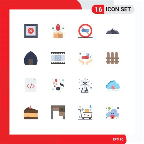 Universal Icon Symbols Group Of 16 Modern Flat Colors Of Antique Building Nature Clinic Hill
