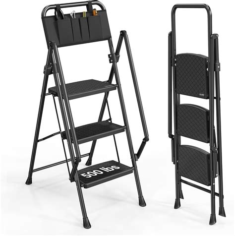 Luisladders 3 Step Ladder With Handrails Folding Step Stool With Widened Anti Slip Pedal
