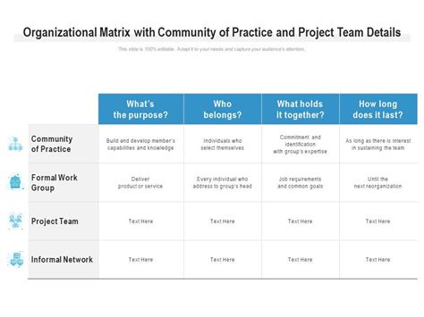 Organizational Matrix With Community Of Practice And Project Team Details Presentation