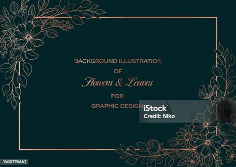 꽃과 나뭇잎 프레임 디자인 이끼 녹색 배경에 핑크 골드 선 그리기 복고풍에 대한 스톡 벡터 아트 및 기타 이미지 복고풍 생일 초대장 Istock