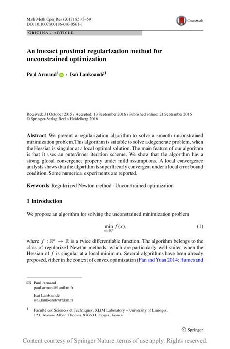 An Inexact Proximal Regularization Method For Unconstrained Optimization Request Pdf