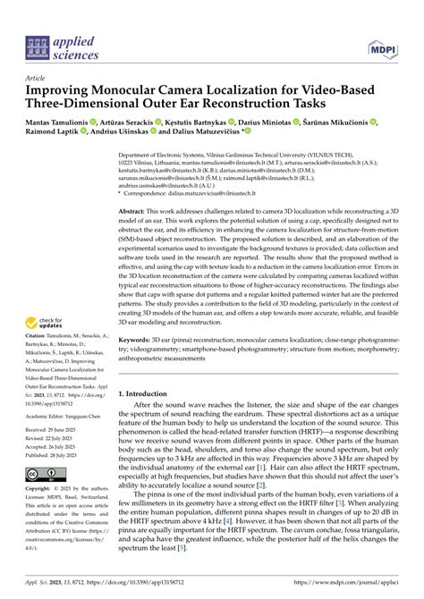 Pdf Improving Monocular Camera Localization For Video Based Three Dimensional Outer Ear