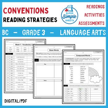 Bc Language Arts Ela Grade 3 Conventions And Reading Strategies