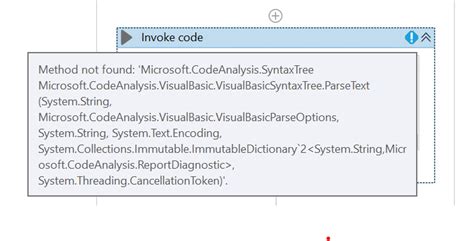 Invoke Code Issue Method Not Found Microsoft CodeAnalysis SyntaxTree Studio UiPath
