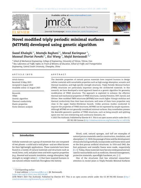 Pdf Novel Modified Triply Periodic Minimal Surfaces Mtpms Developed Using Genetic Algorithm