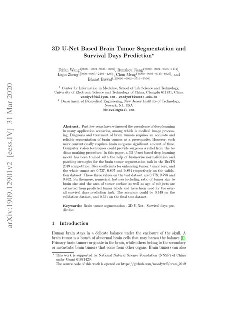3d u net based brain tumor segmentation pdf brain tumor image