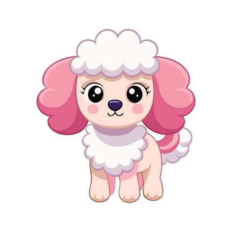 Adorable Pink Poodle Puppy Cartoon Character With Big Eyes And Fluffy