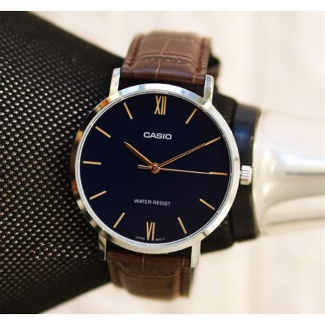 นาฬิกา Casio รุ่น Mtp Vt01l 2b นาฬิกาผู้ชาย สายหนังสีน้ำตาลหน้าปัดน้ำเงิน ของแท้ 100 รับ