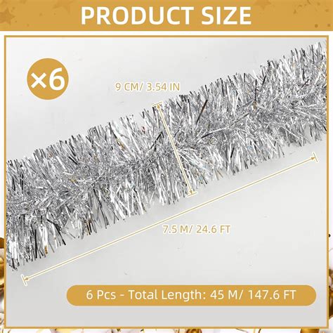 Wuquan 150 Ft Silver Tinsel Garland Christmas Holiday Tinsel Garland
