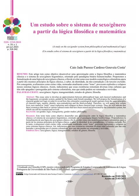 PDF Um estudo sobre o sistema de sexo gênero a partir da lógica filosófica e matemática
