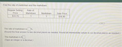 Solved Find The Rate Of Markdown And The Markdown The Rate