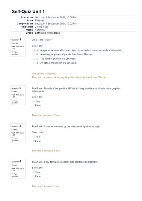 Self Quiz Unit 1 Attempt 3 Question 1 Incorrect Mark 0 Out Of1 Question Flag Question 2