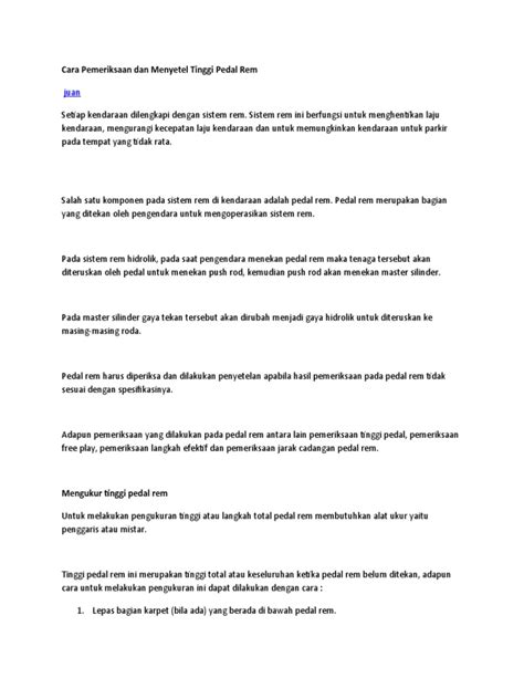 Js 2 Cara Pemeriksaan Dan Menyetel Tinggi Pedal Rem Pdf
