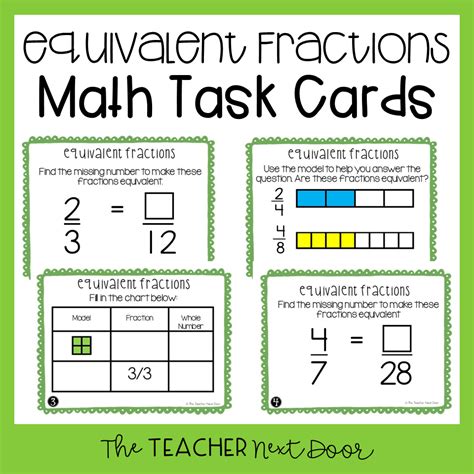 3rd Grade Creating Equivalent Fractions Task Cards The Teacher Next Door