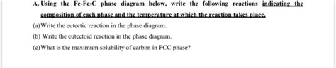 A Using The Fe Fec Phase Diagram Below Write The Following Reactions Indicating The Composition