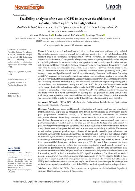 Pdf Feasibility Analysis Of The Use Of Gpu To Improve The Efficiency