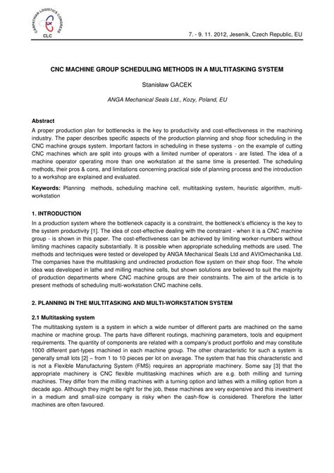 Pdf Cnc Machine Group Scheduling Methods In A Multitasking System