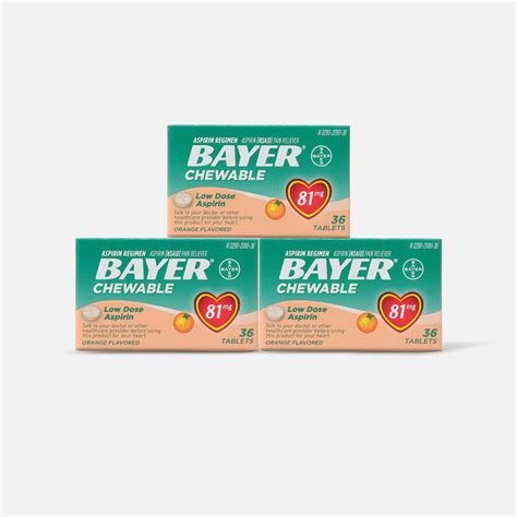 Bayer Chewable Low Dose Aspirin 81 Mg Tablets Orange 36 Ct 3 Pack