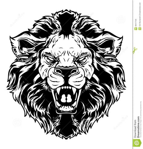 Black And White Lion Head Tattoo Illustration