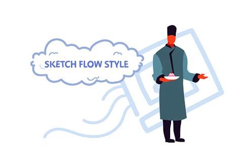 전통적인 의류 및 모자 웨이터 수평 케이크 남성 만화 캐릭터 전체 길이 스케치 흐름 스타일으로 접시를 들고 있는 남자 개념에 대한 스톡 벡터 아트 및 기타 이미지 Istock