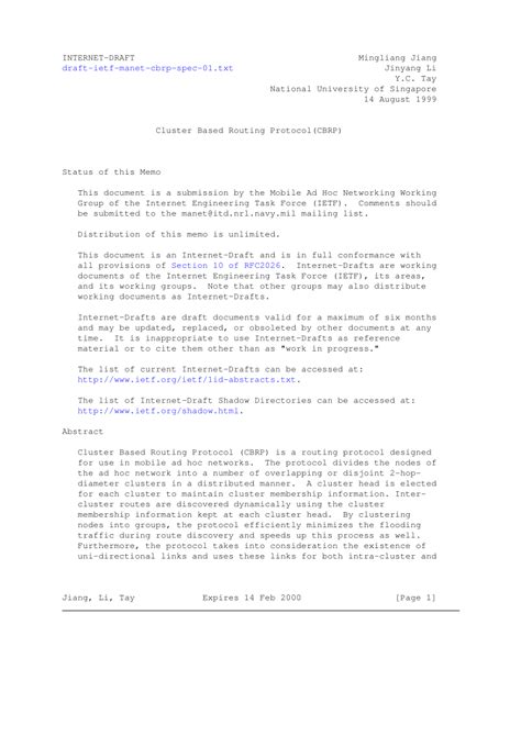 PDF INTERNET DRAFT On Cluster Based Routing Protocol